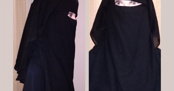 Black full niqab, Islamic face cover veil, abaya 3 layers